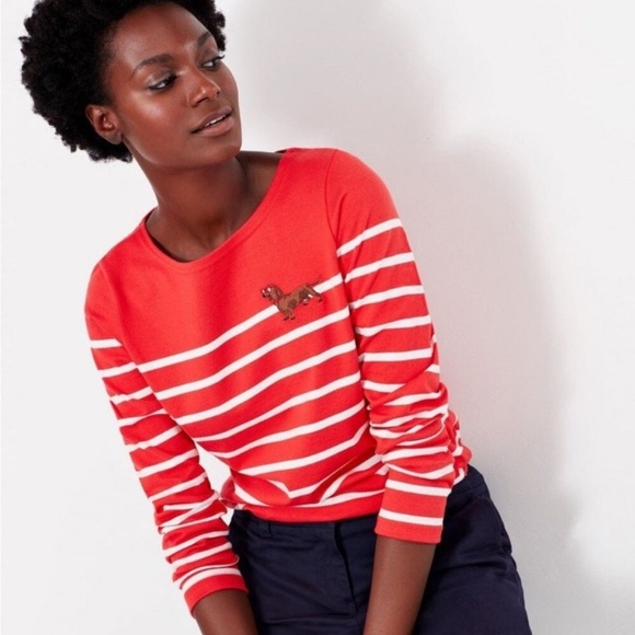 Joules | Tops | Joules Womens Harbour Embroidered Sausage Dog Red Dash ...